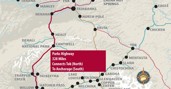 Maps of Alaska Roads By Bearfoot Guides: Map of the Parks Highway, Alaska