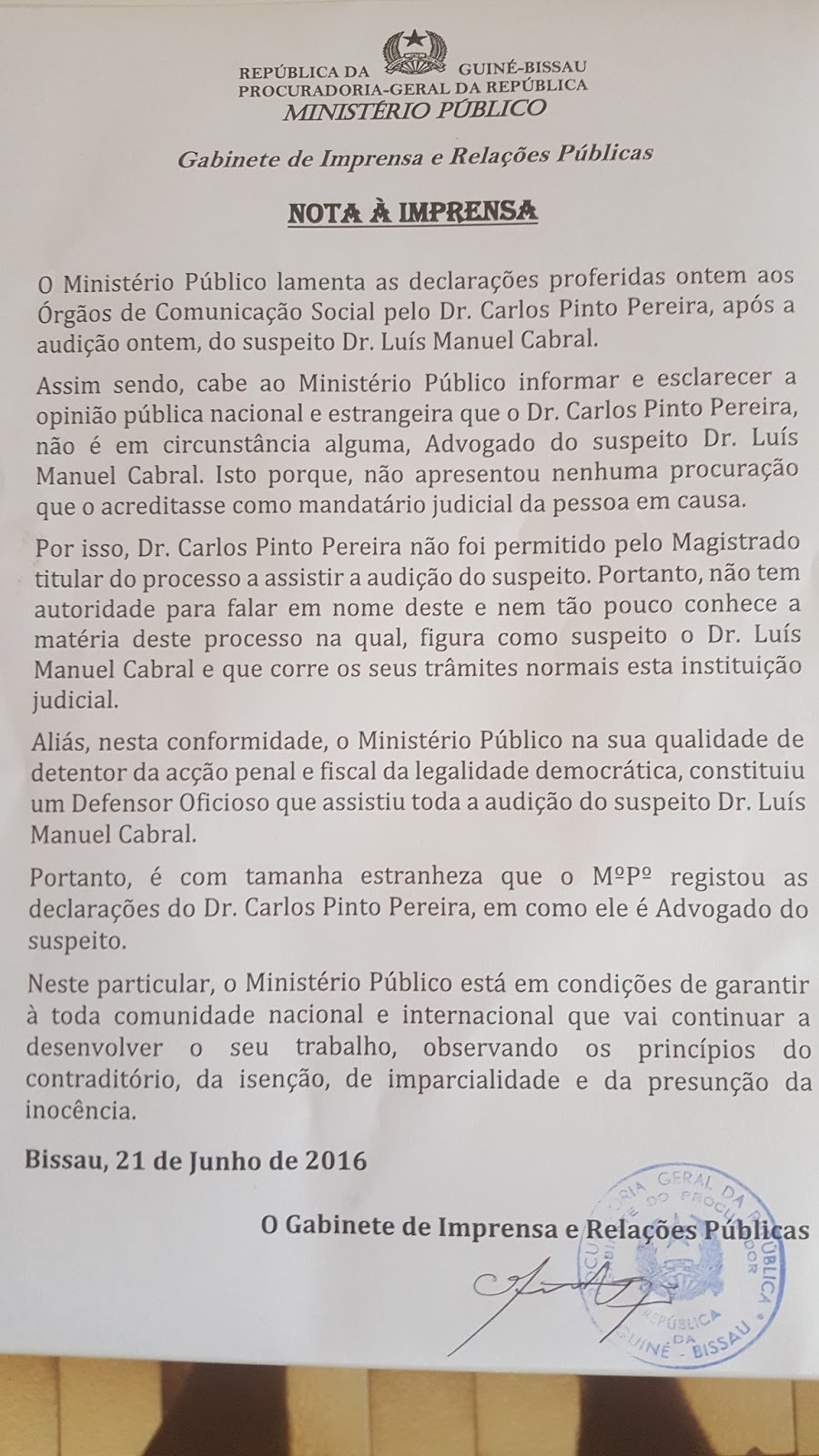 Bambaram di Padida: NOTA À IMPRENSA