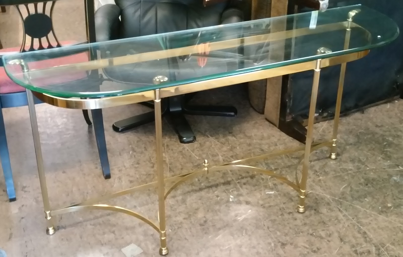 UHURU FURNITURE & COLLECTIBLES: SOLD **REDUCED** 56" Long Brass & Glass ...