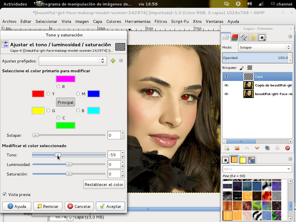 Gimp Tutoriales: Change ayes color with Gimp