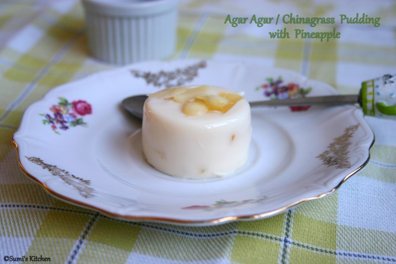 Sumi's Kitchen: China Grass / Agar Agar Pudding with Pineapple and almonds