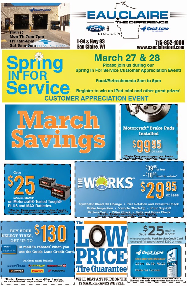 Eau Claire Ford Lincoln Quick Lane Nice News: March 2015