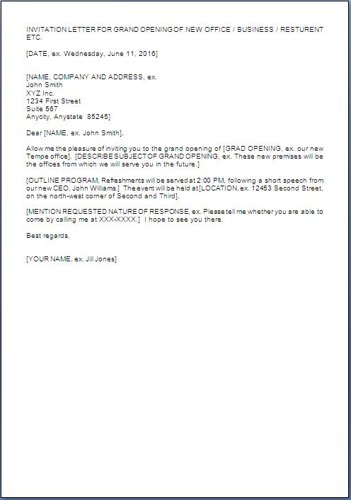 Invitation Letter for Grand Opening of Business