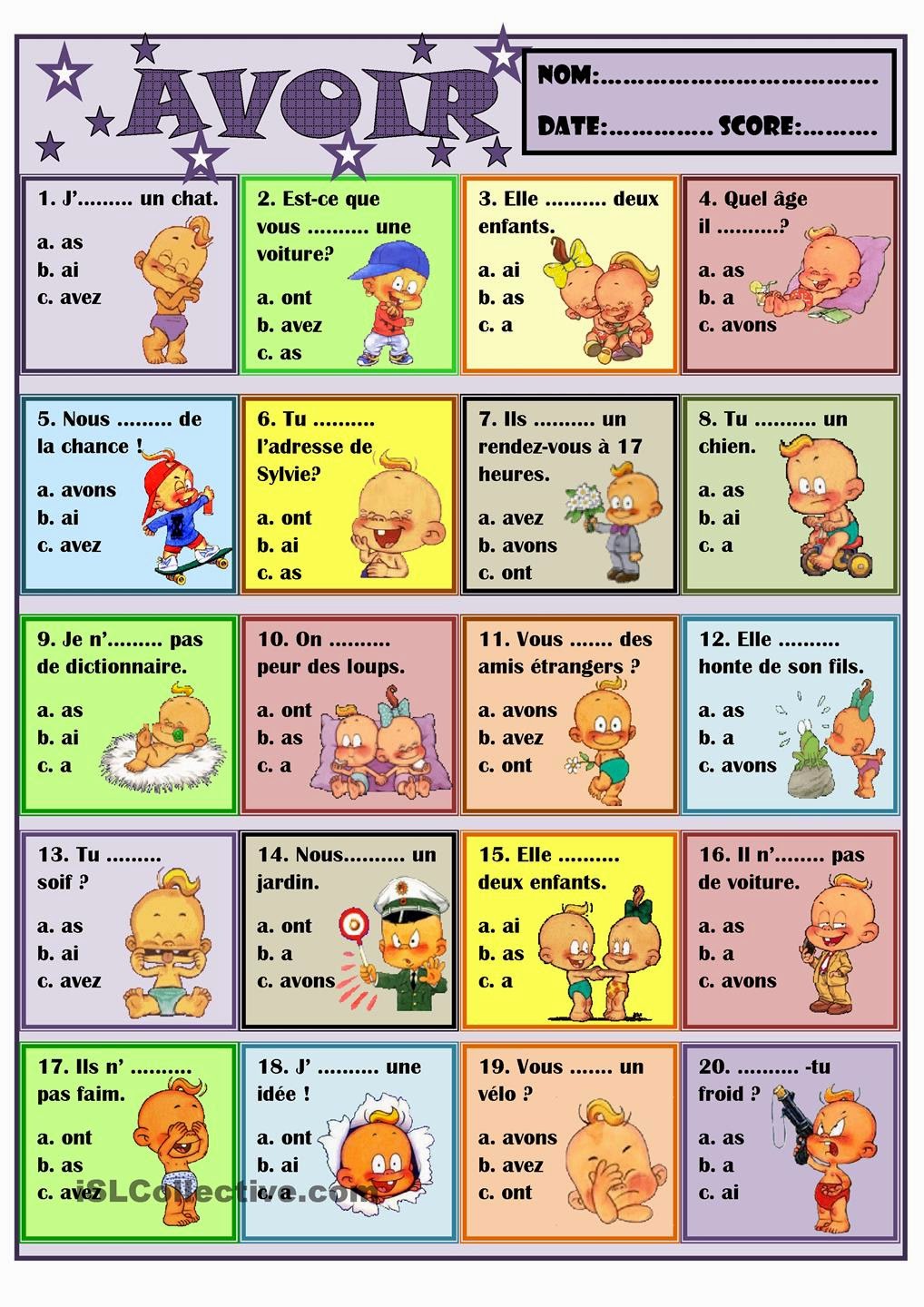 Exercice Amusant Sur Le Verbe Avoir à Imprimer | Verbe etre et avoir ...