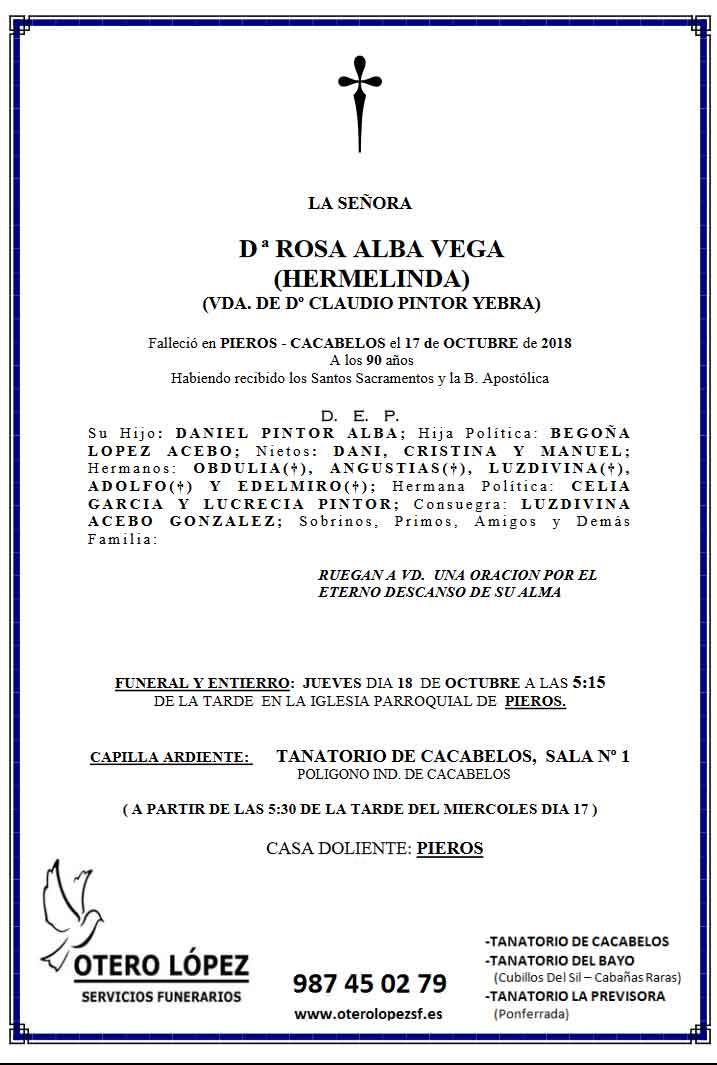 Castroventosa: R.I.P. Rosa Alba Vega (Hermelinda)