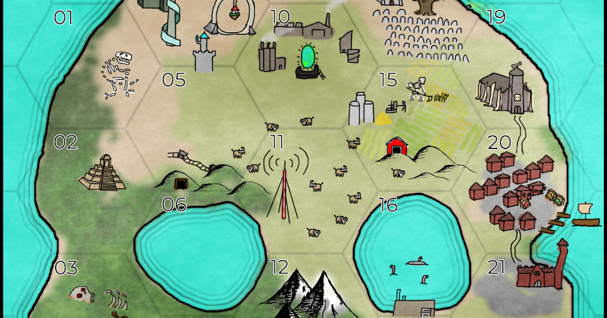 Paper Elemental: Skeleton Island Hexcrawl Rough Outline
