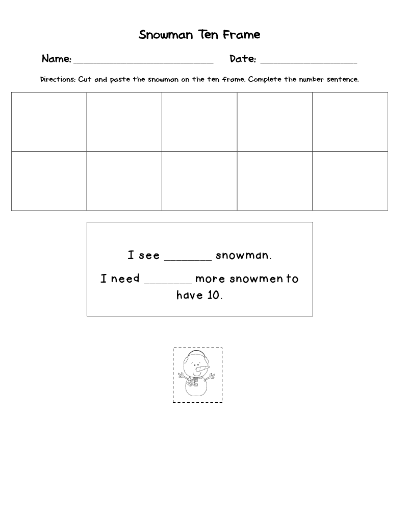 Lovely Literacy & More: Snowman Word Problems & Ten Frame Math Sentence