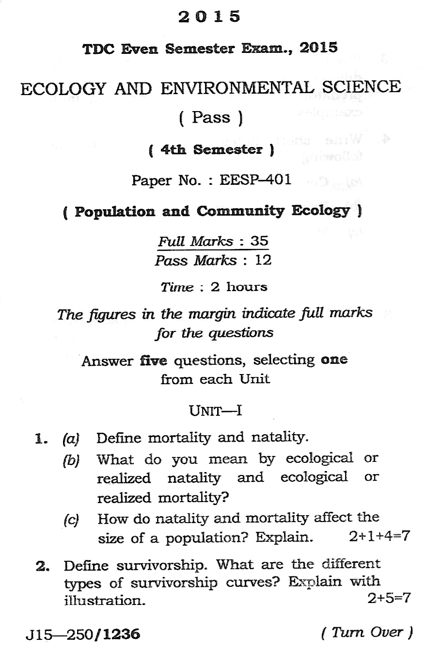ecology and environmental science 401 question paper | SITwithSIR