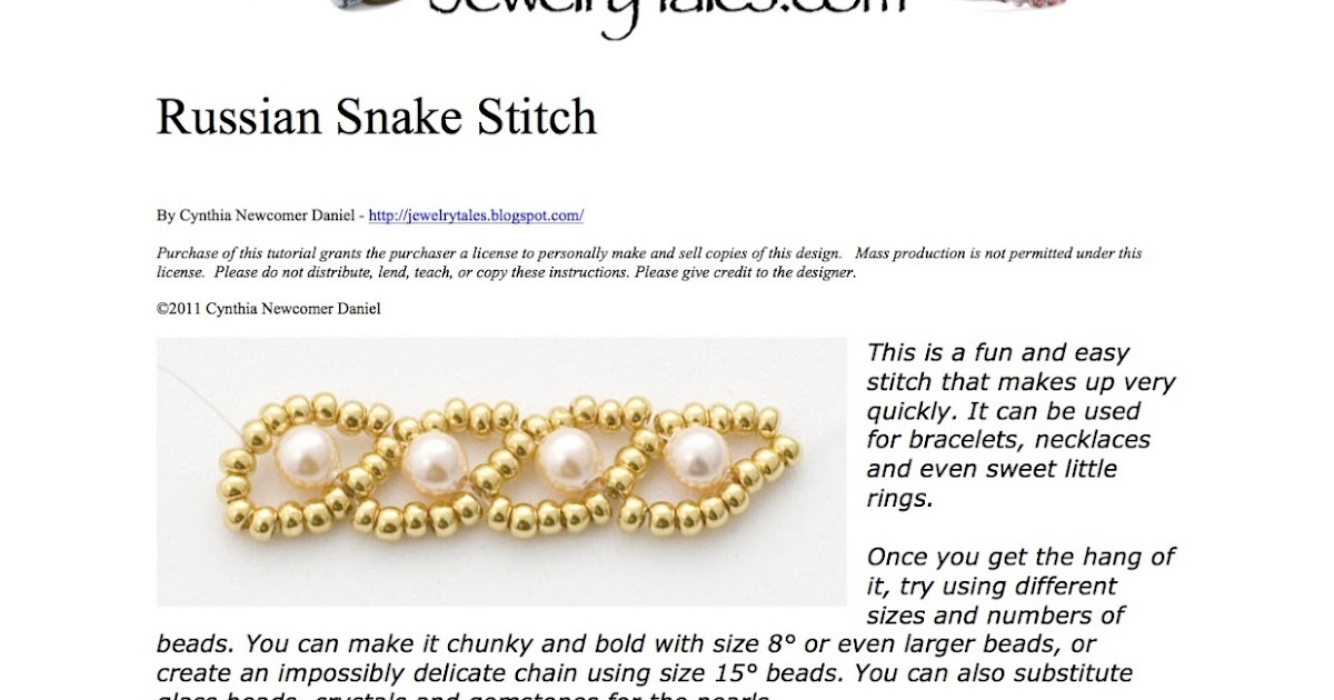 Behind the Scenes at Jewelry Tales: Russian Snake Stitch - Free pattern!