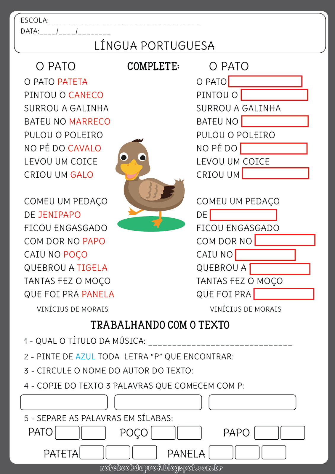 La Vem O Pato Atividades - RETOEDU