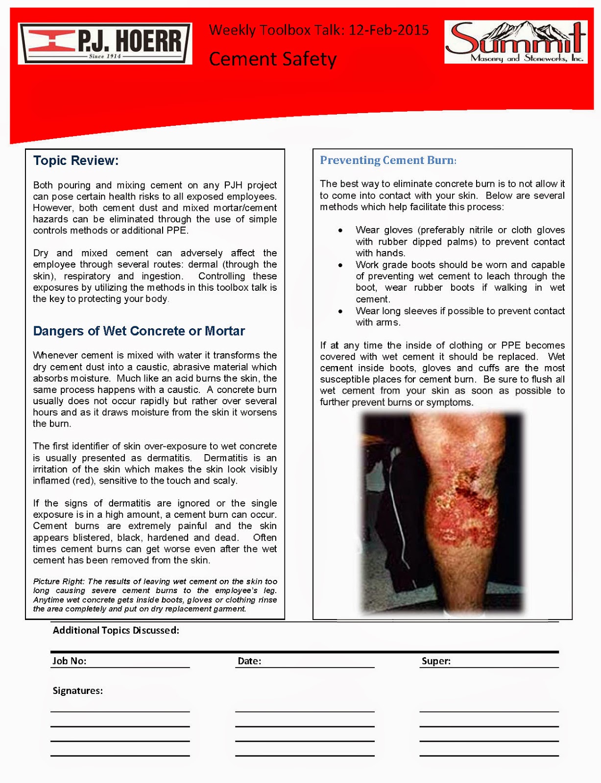 P.J. Hoerr, Inc.: P.J. Hoerr & Summit Masonry Weekly Toolbox Talk ...