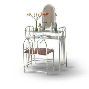 On Sale White Metal Makeup Vanity Set - Sturdy Vanity Large Mirro & Bench