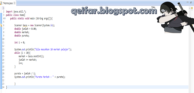 Tinta Seorang Saintis Komputer: Balajar JAVA 21 : Cari Purata.. Tambah ...