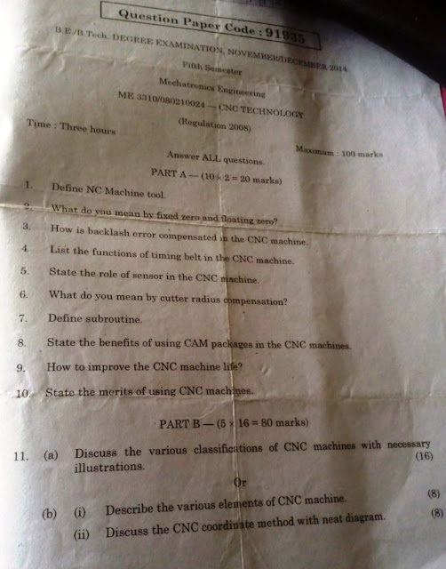 ME 3310/080210024 - CNC Technology Nov Dec 2014 Question Paper ...