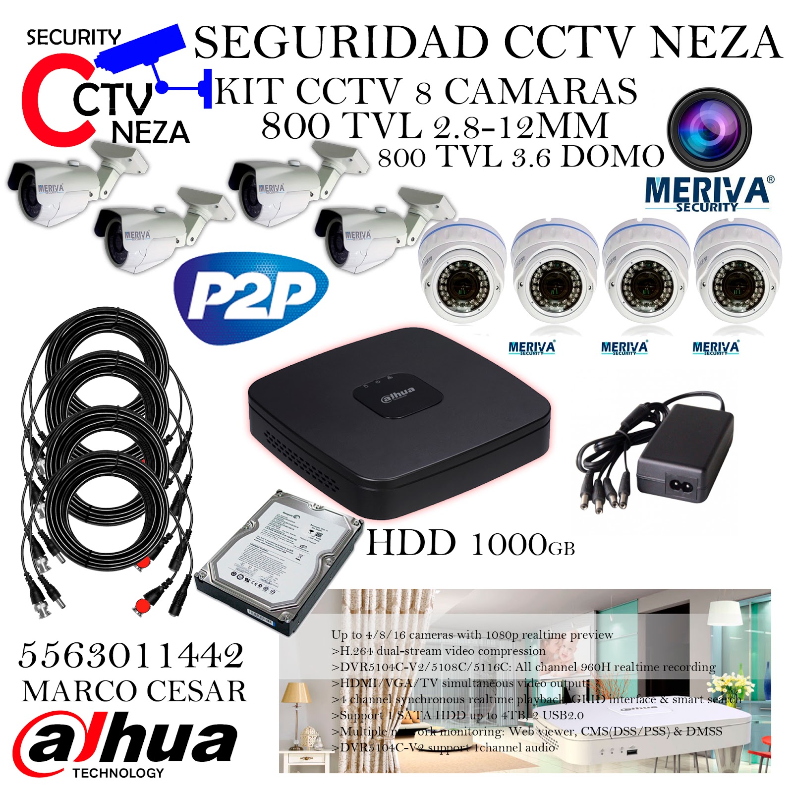 CAMARAS DE SEGURIDAD : KIT CCTV 8 CAMARAS 800 TVL 2.8-12MM 800 TVL 3.6 ...