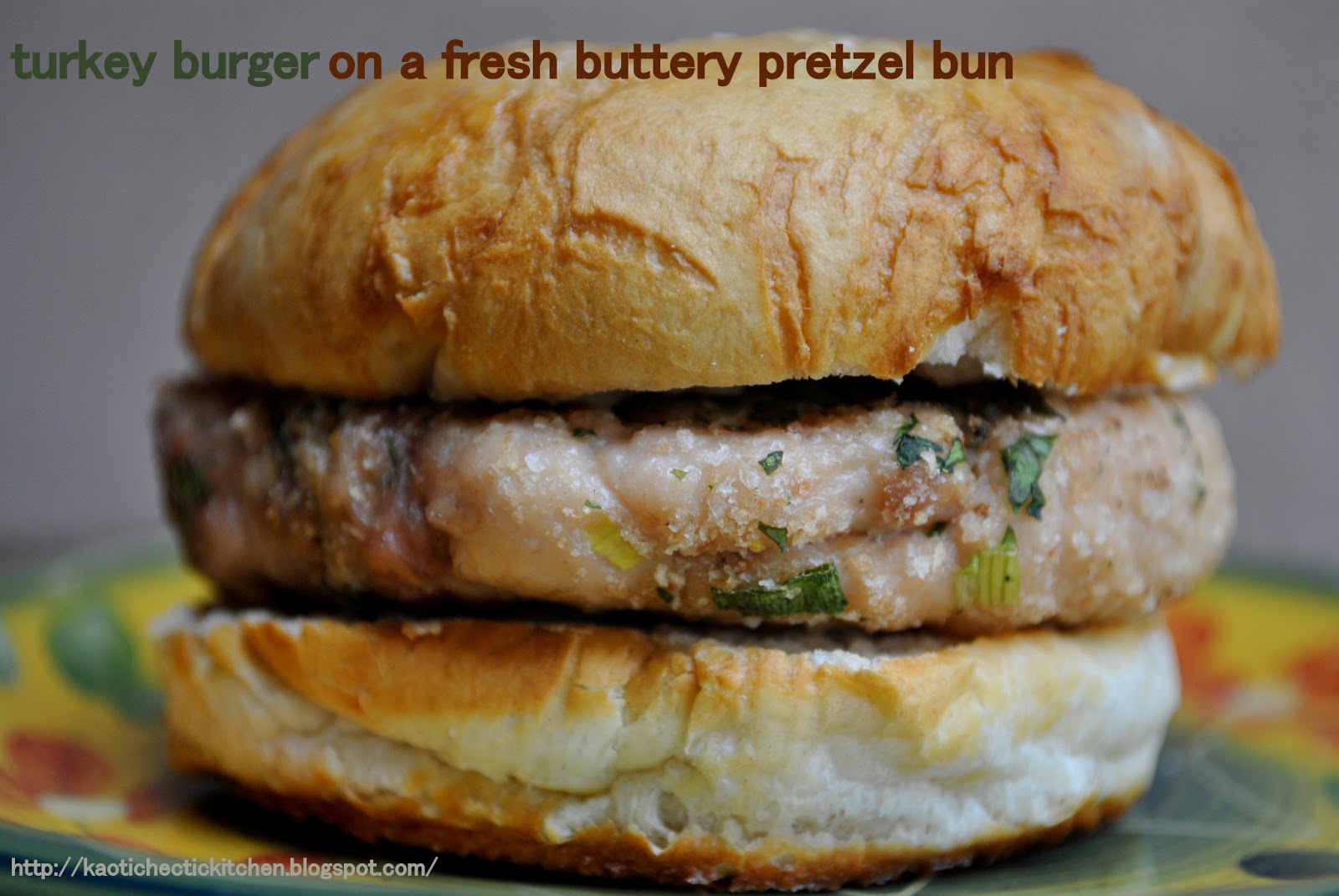 turkey burgers on fresh buttery pretzel buns