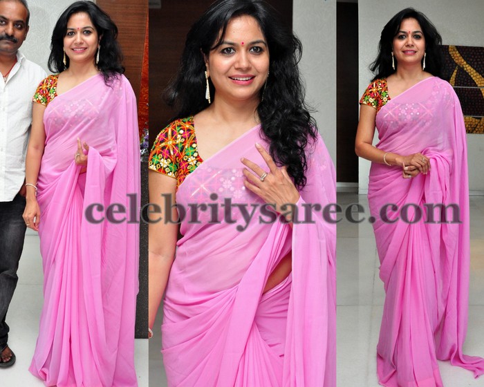 Sunitha Baby Pink Plain Sari - Saree Blouse Patterns