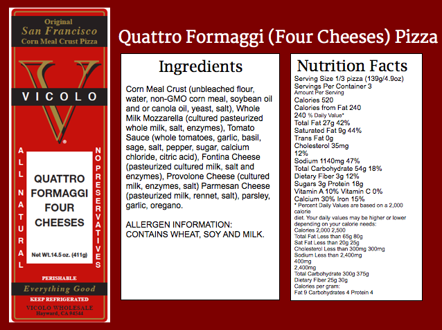 Vicolo Pizza: Fresh Pizza Nutrition Information and Ingredients