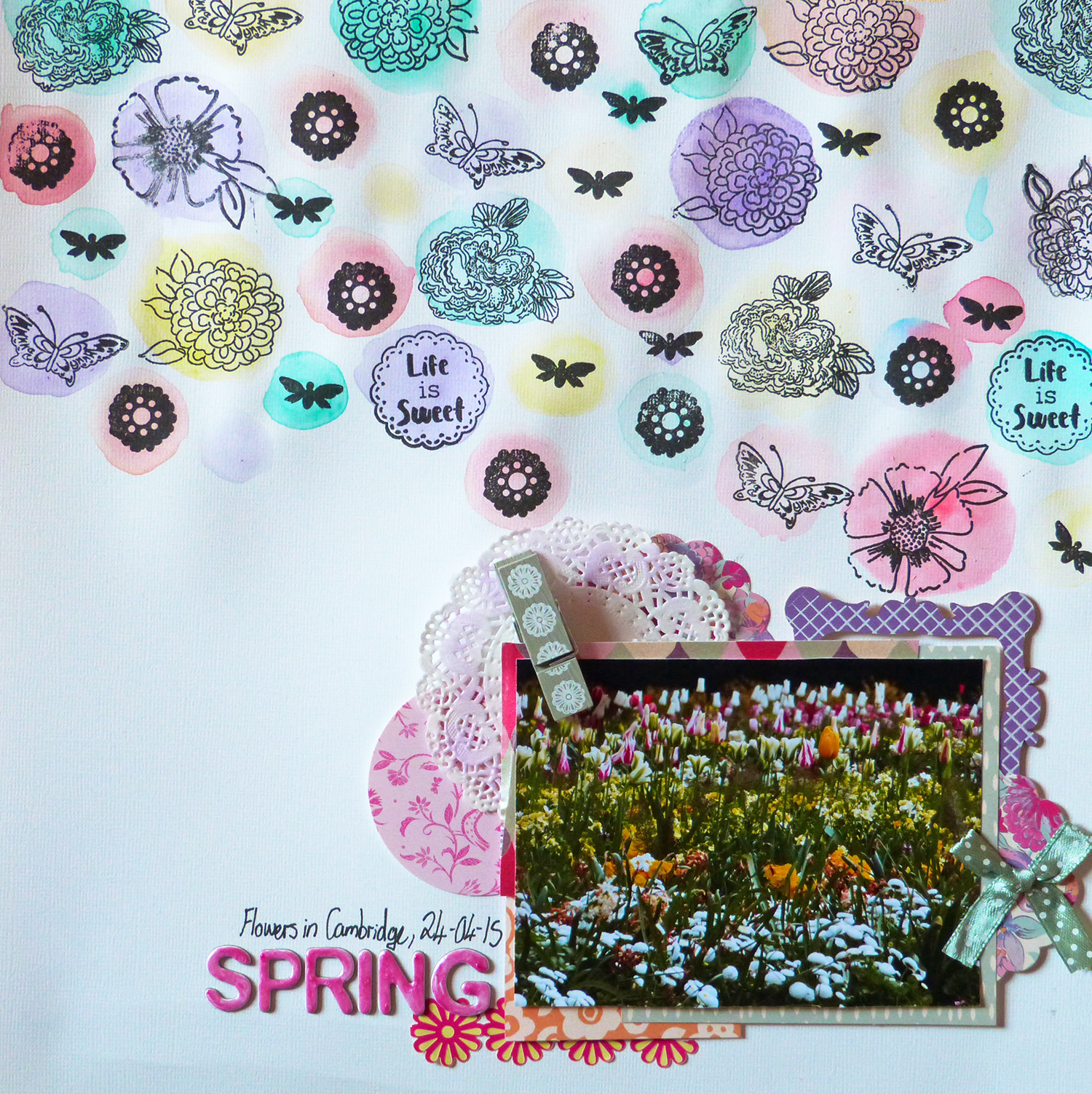 Emily Grant Design: Spring || Scrapbook Layout || Dovecraft Painted Blooms