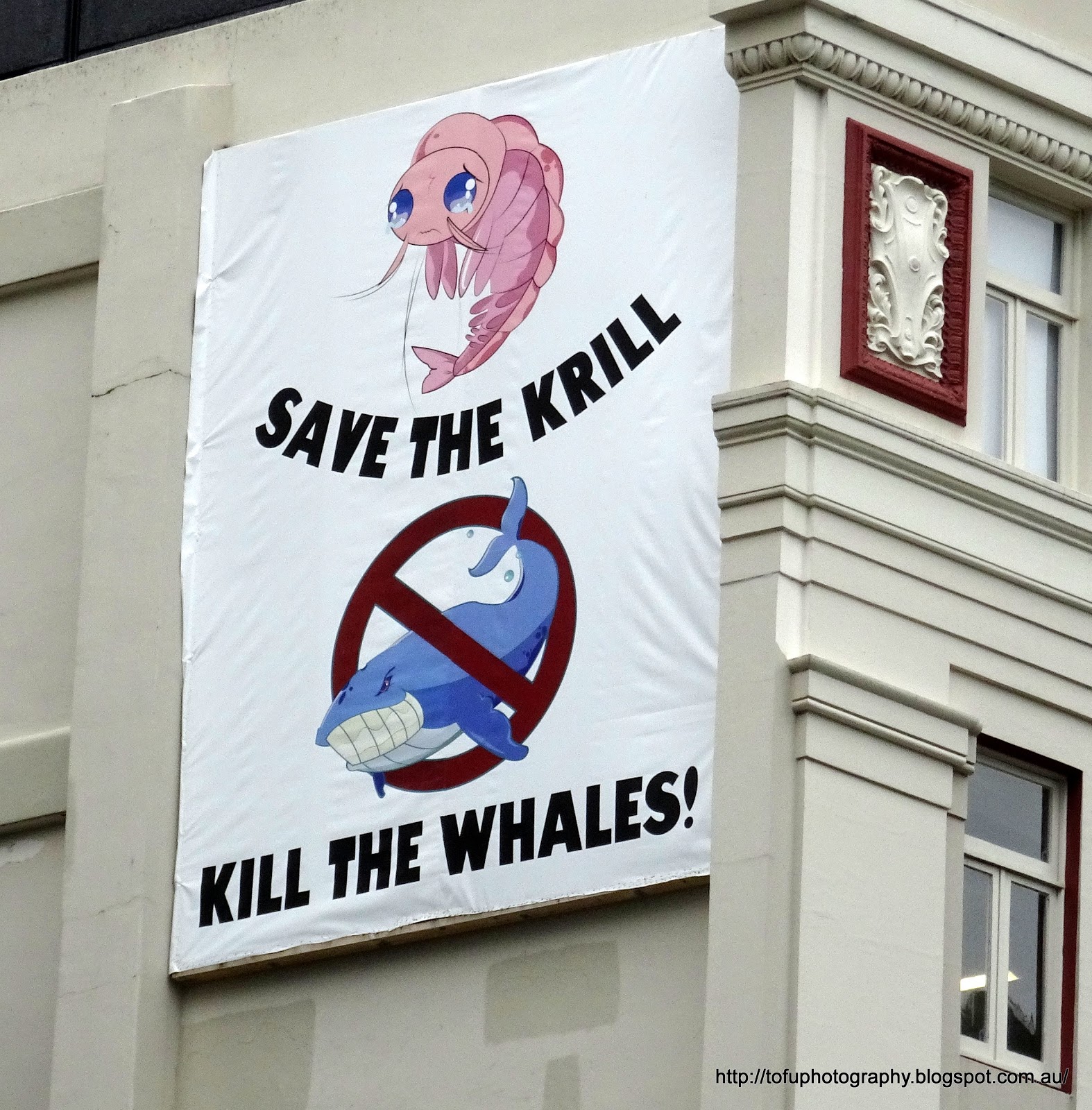 Tofu Photography: Save the Krill kill the whales sign on the side of a ...