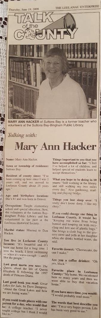 Obituaries: Mary Ann Hacker, Died Feb. 2, 2018