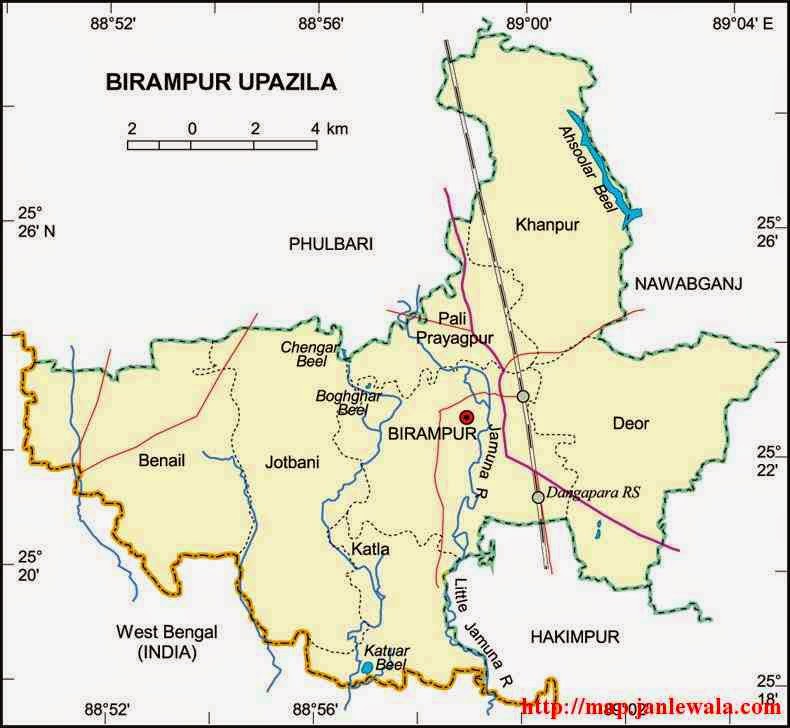 Birampur Upazila Map, Dinajpur District, Bangladesh
