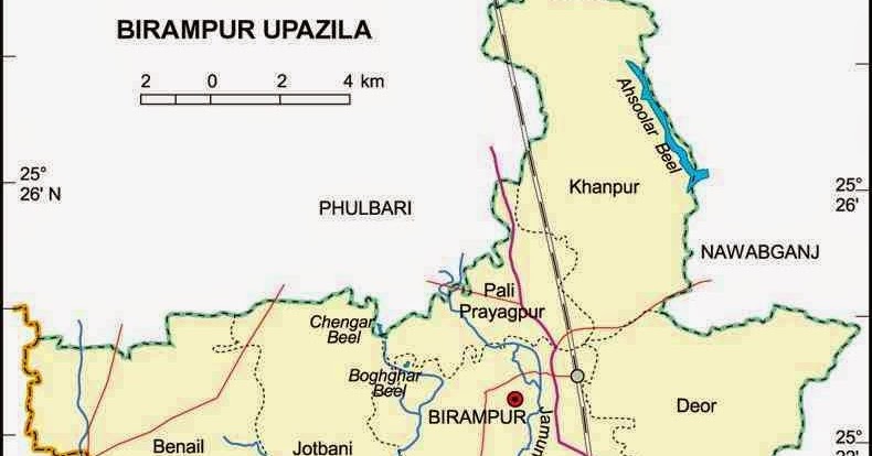 Birampur Upazila Map, Dinajpur District, Bangladesh