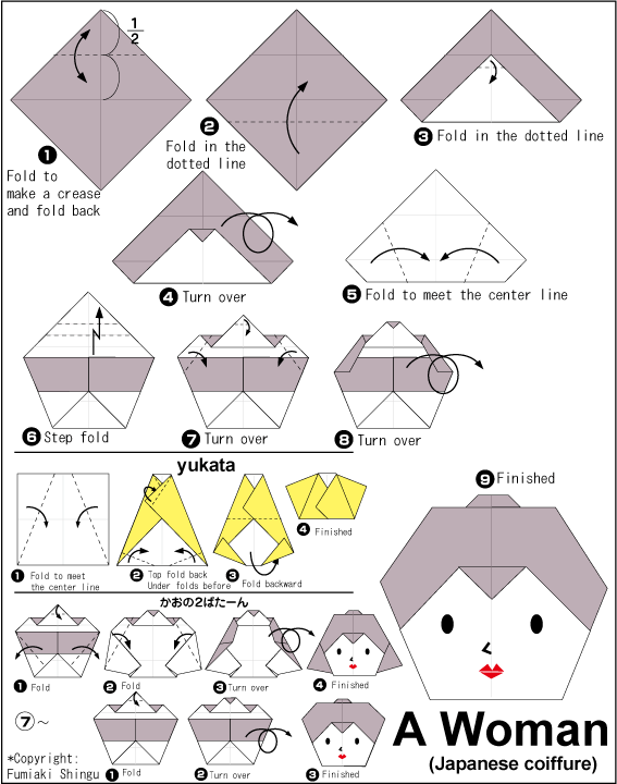 Origami A Woman（Japanese coiffure） - Easy Origami instructions For Kids