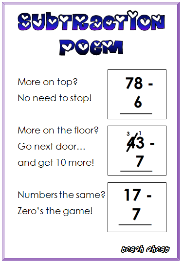 Teach Cheat: Maths: Subtraction Poem