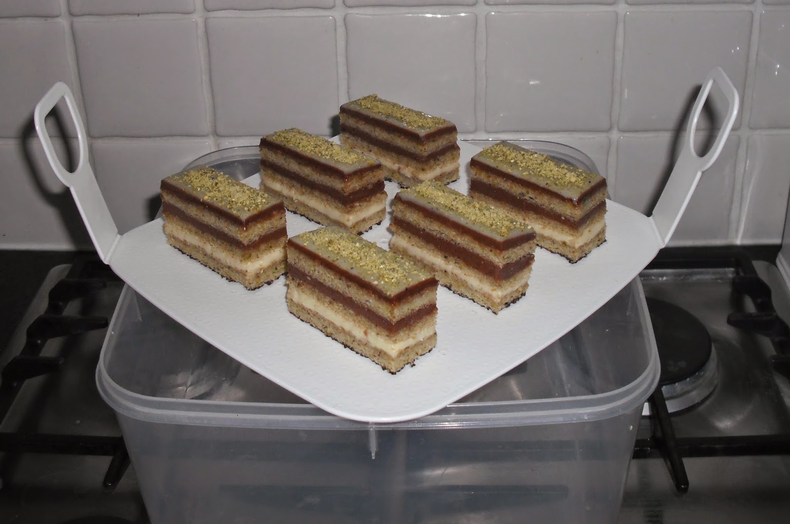 Chocolate and Pistachio Opera Cake