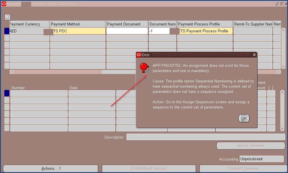 Oracle Application Techno Functional App Fnd 01702 An Assignment Does Not Exist For These