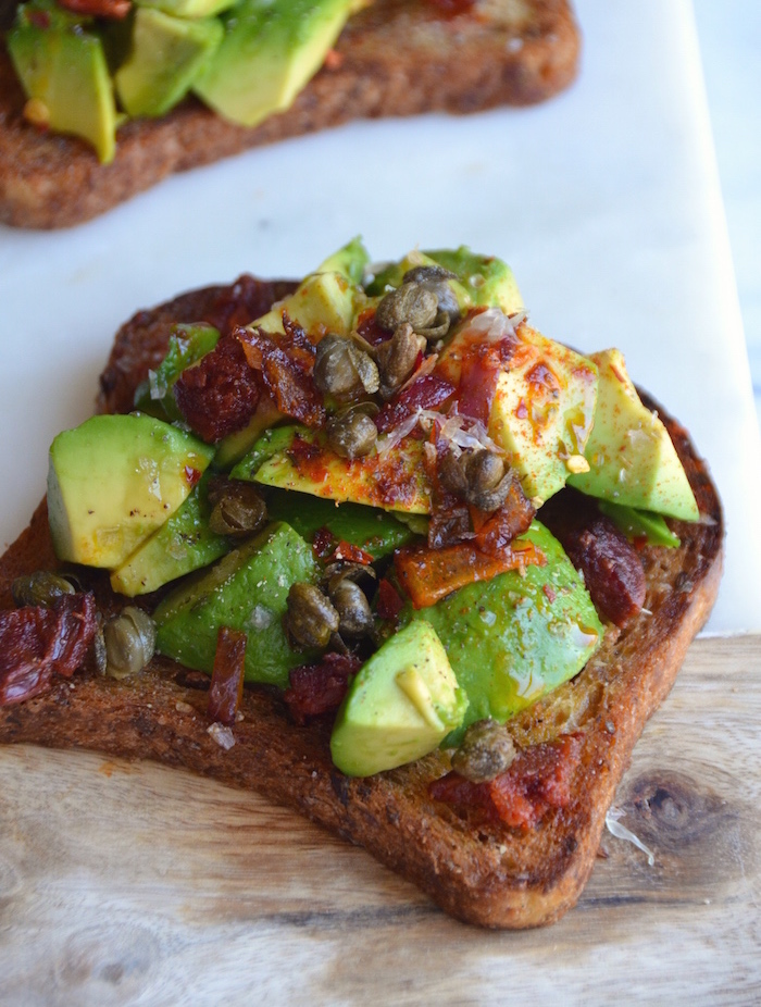 Chunky Avocado Toast with Crispy Chorizo & Fried Capers - Always Order ...