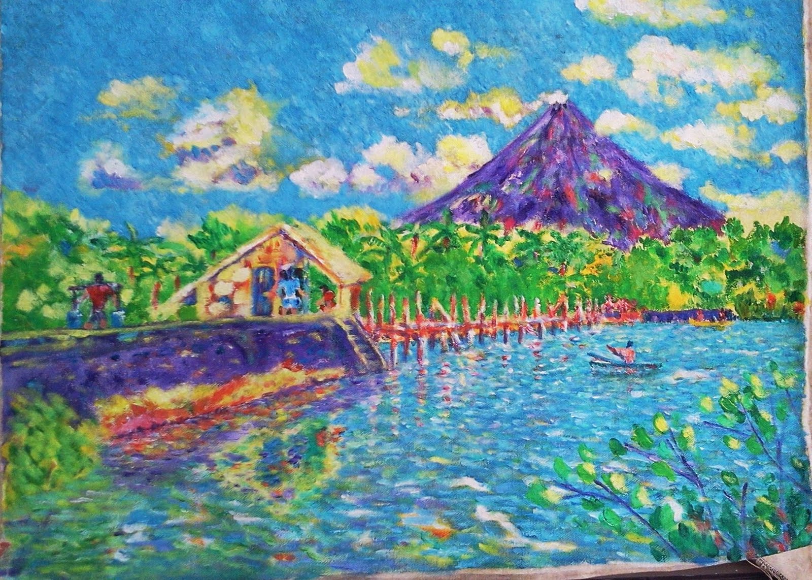 Acrylic of Manito Pier & Mayon Volcano (Yellow House #s 10-13) - Voyager-3
