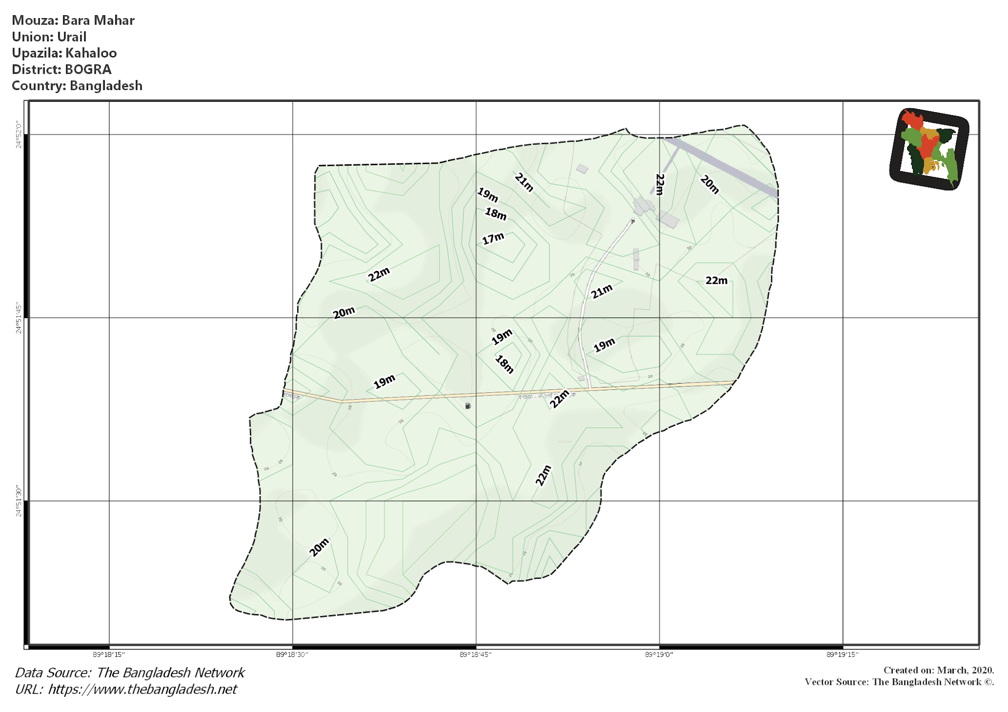 Map of Bara Mahar Mouza, Kahaloo, Bogra