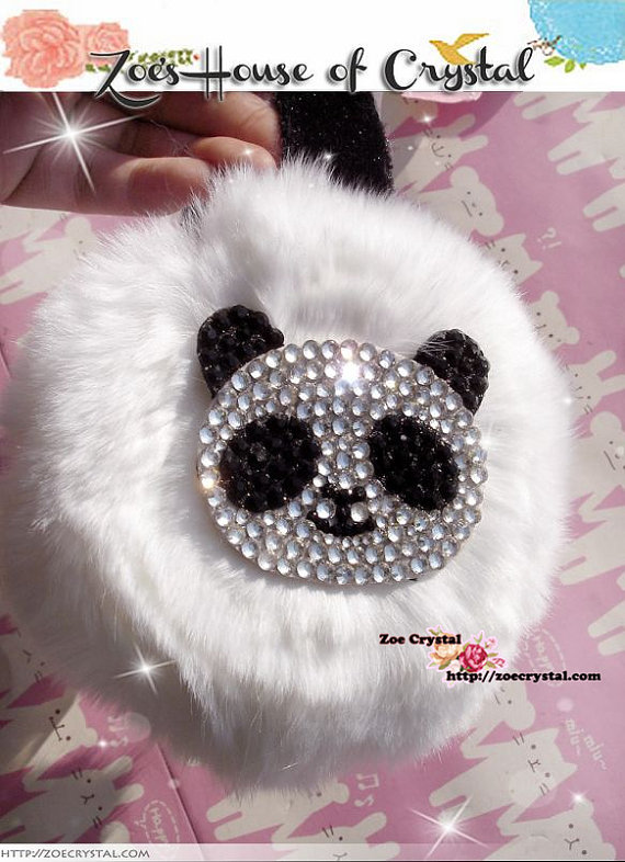 WINTER Rabbit Fur Panda EARMUFFS With CRYSTAL - ZoeCrystal