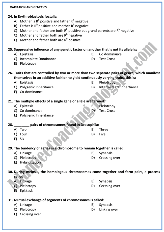 Adamjee Coaching: Biology Mcqs XII - Variations and Genetics - Mcqs
