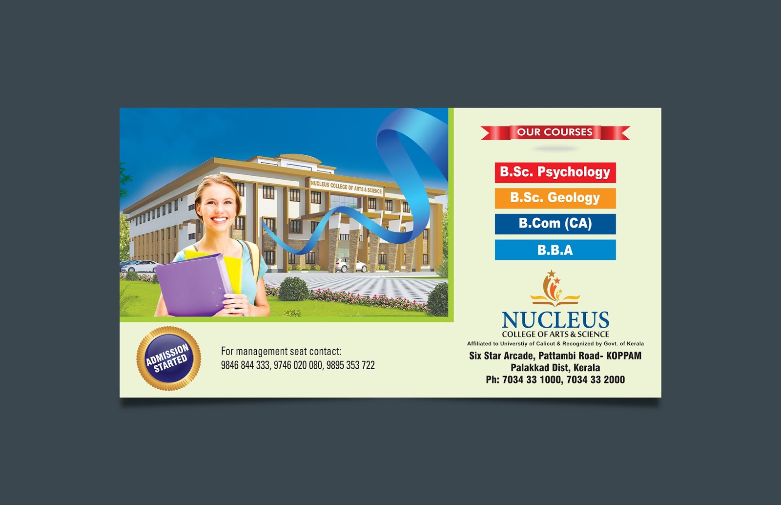 FLEYER & INVIATION DESIGN - NUCLEUS COLLEGE, KOPPAM, PALAKKAD DISTRICT