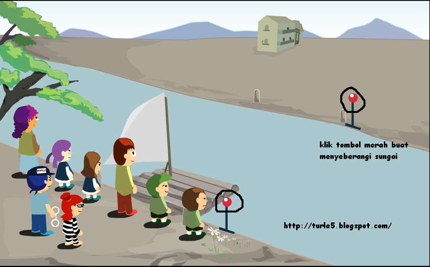 Turtles lagi belajar: Game Logika 1 Cross the river (menyeberangi sungai)