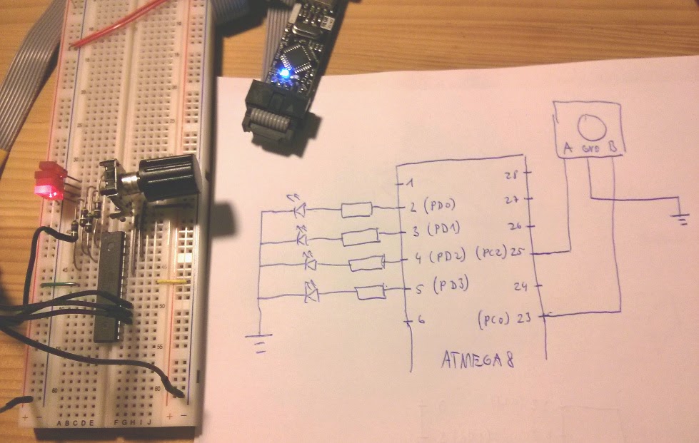 Playing with ATMEGA8 microcontroller: Rotary Encoder