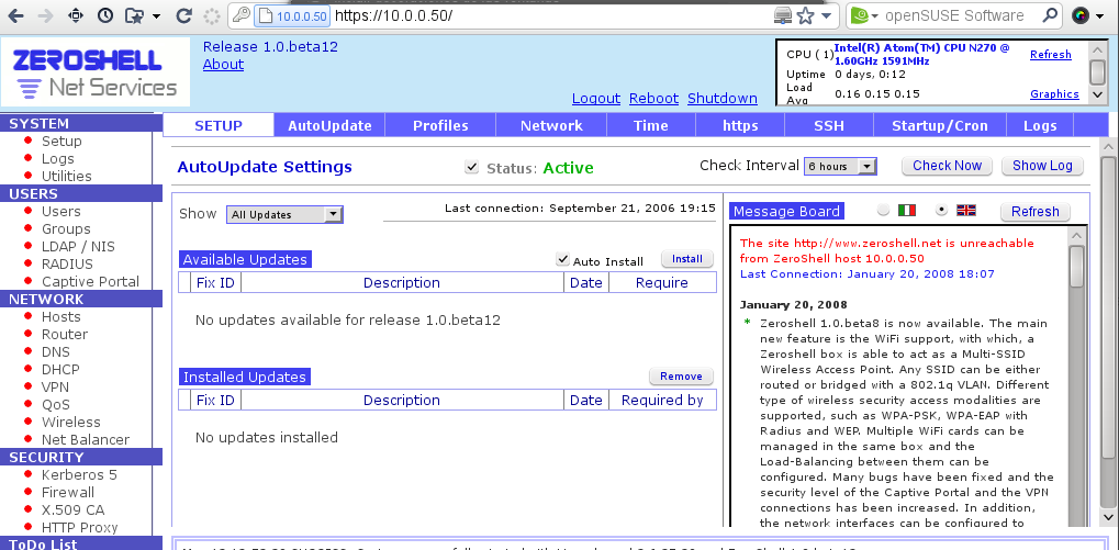 Usuarios de Laboratorio: ZeroShell primera parte puesta en funcionamiento.