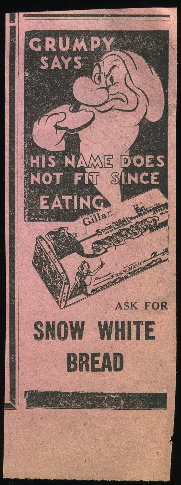 Filmic Light - Snow White Archive: 1939 'Snow White Bread' Newspaper Ads