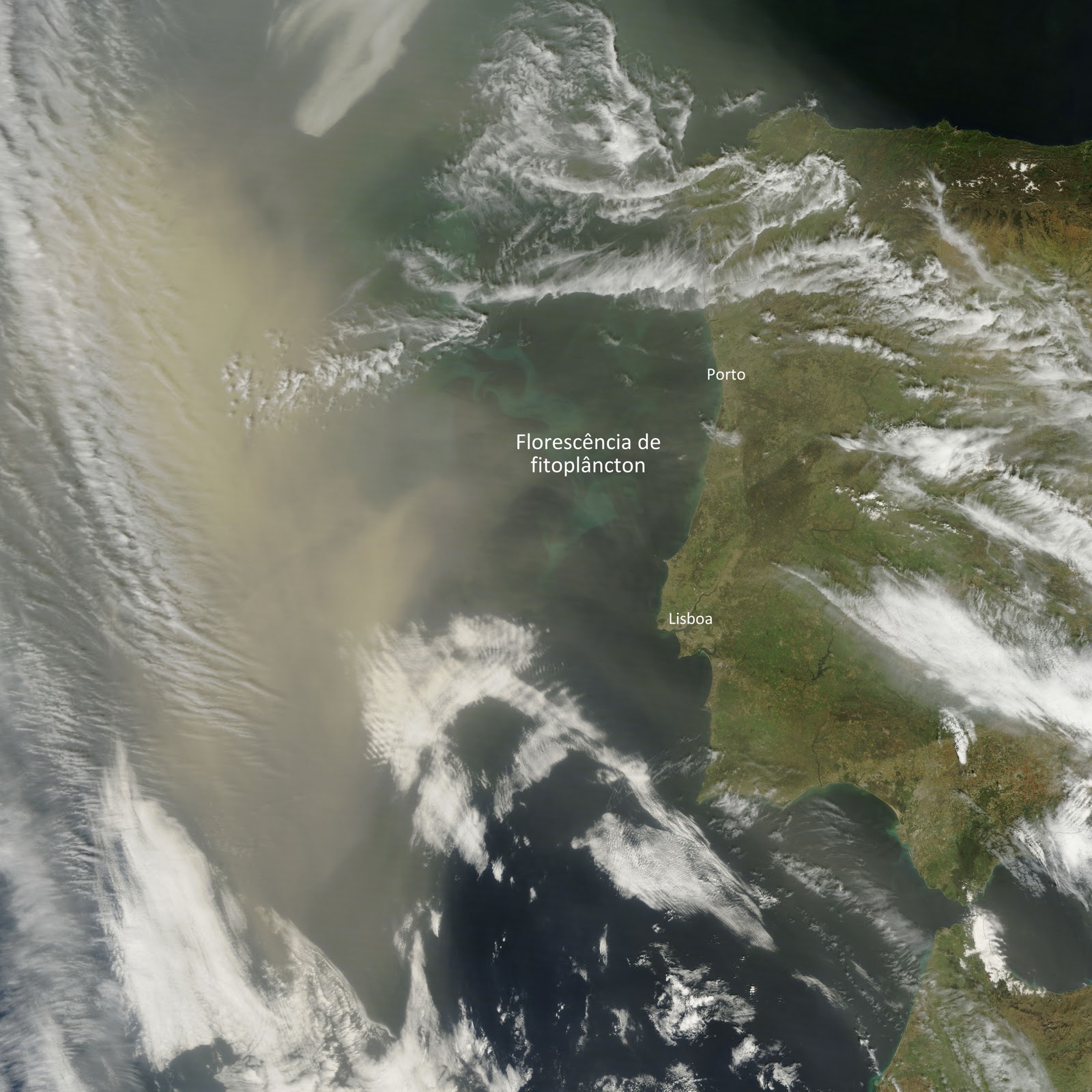 Imperium Solis: MODIS fotografa nuvem de poeira junto à costa portuguesa