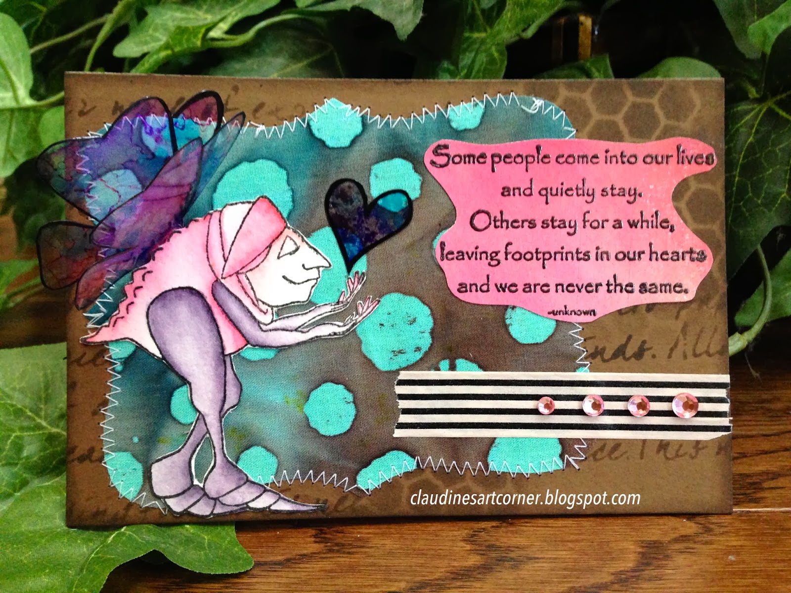 Claudine's Art Corner: Using Acetate on a Postcard