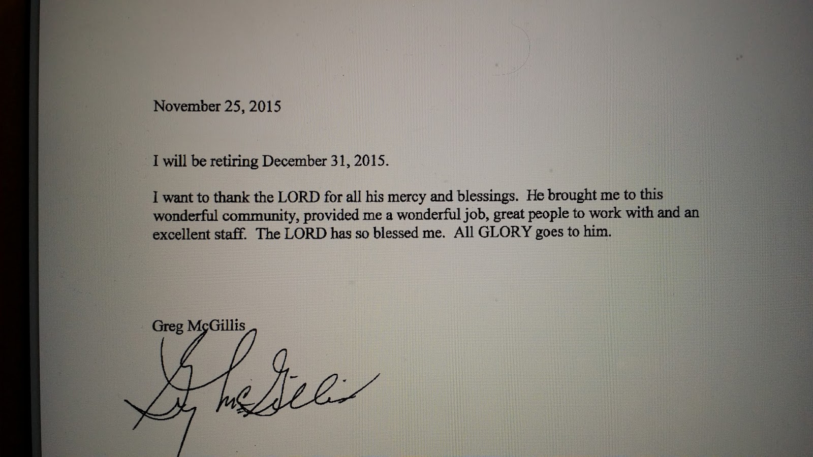 Robin Hensel: Law Enforcement proclamation and religious retirement letter.