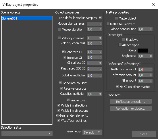 3DS MAX, V-RAY: V-RAY OBJECT PROPERTIES