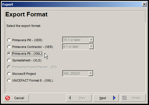 How to Export a Project using Primavera XML Format?