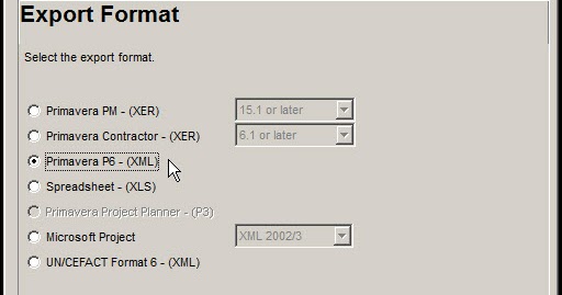 How to Export a Project using Primavera XML Format?