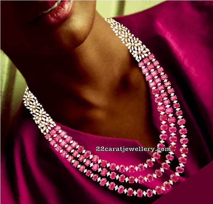 Three Layer Ruby Long Set by Pushkala - Jewellery Designs