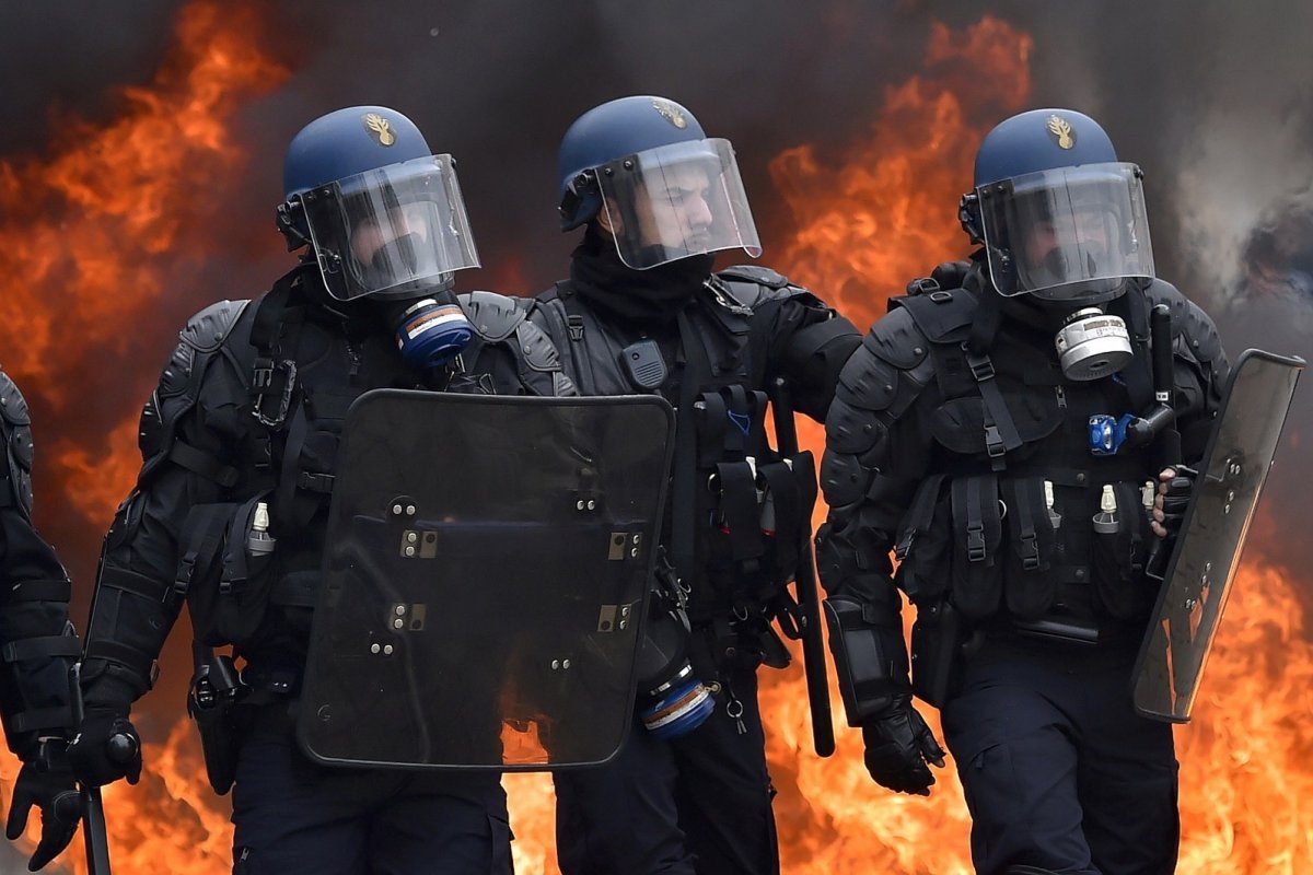 French police officer of the Gendarmerie Nationale in riot control gear ...