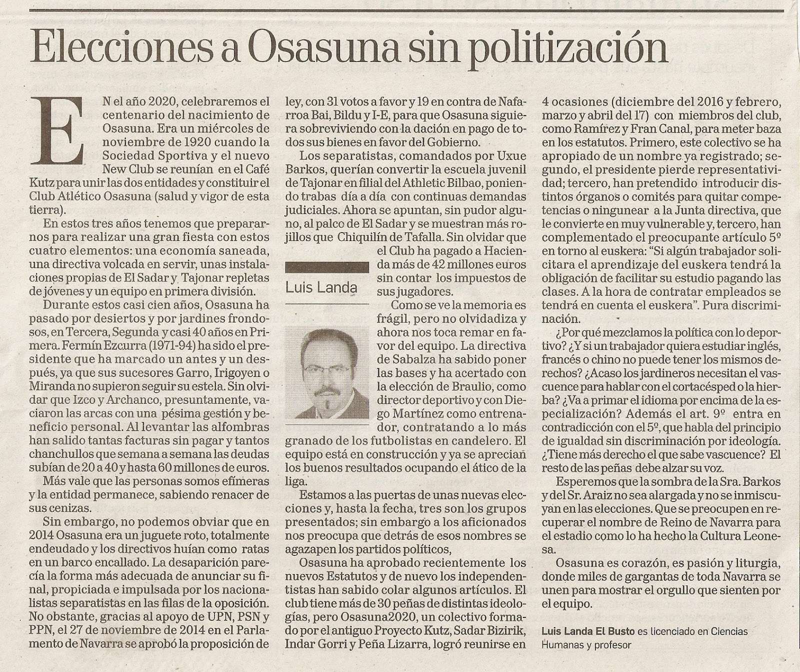 AL ROJO VIVO: LUIS LANDA AVISA A TRES AÑOS DEL CENTENARIO DE OSASUNA